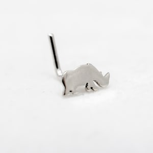 Rhinoceros Hand Cut Sterling Silver Nose Stud. Rhino Lover Gift. Tiny ...