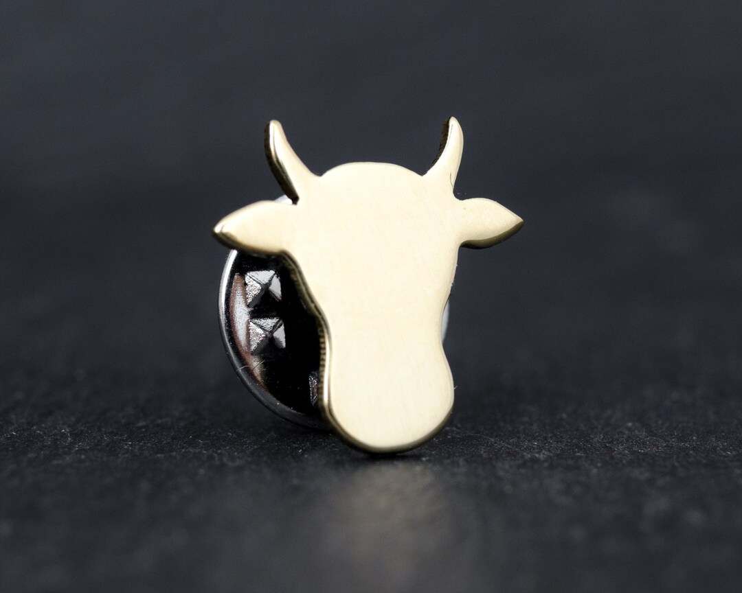 Cow Head Brass Pin. Hand Finished Tiny Golden Cowboy Pin. Country ...