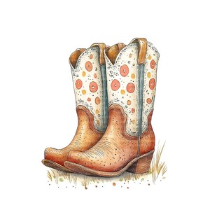 Watercolor Cowboy Boots Clipart, Western Country Boots JPG, Rustic ...