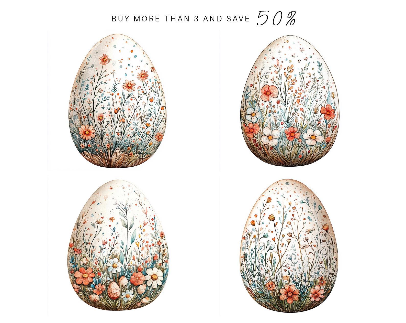 20 Floral Easter Egg Clipart Set, Vintage Watercolor Spring Eggs, Boho ...