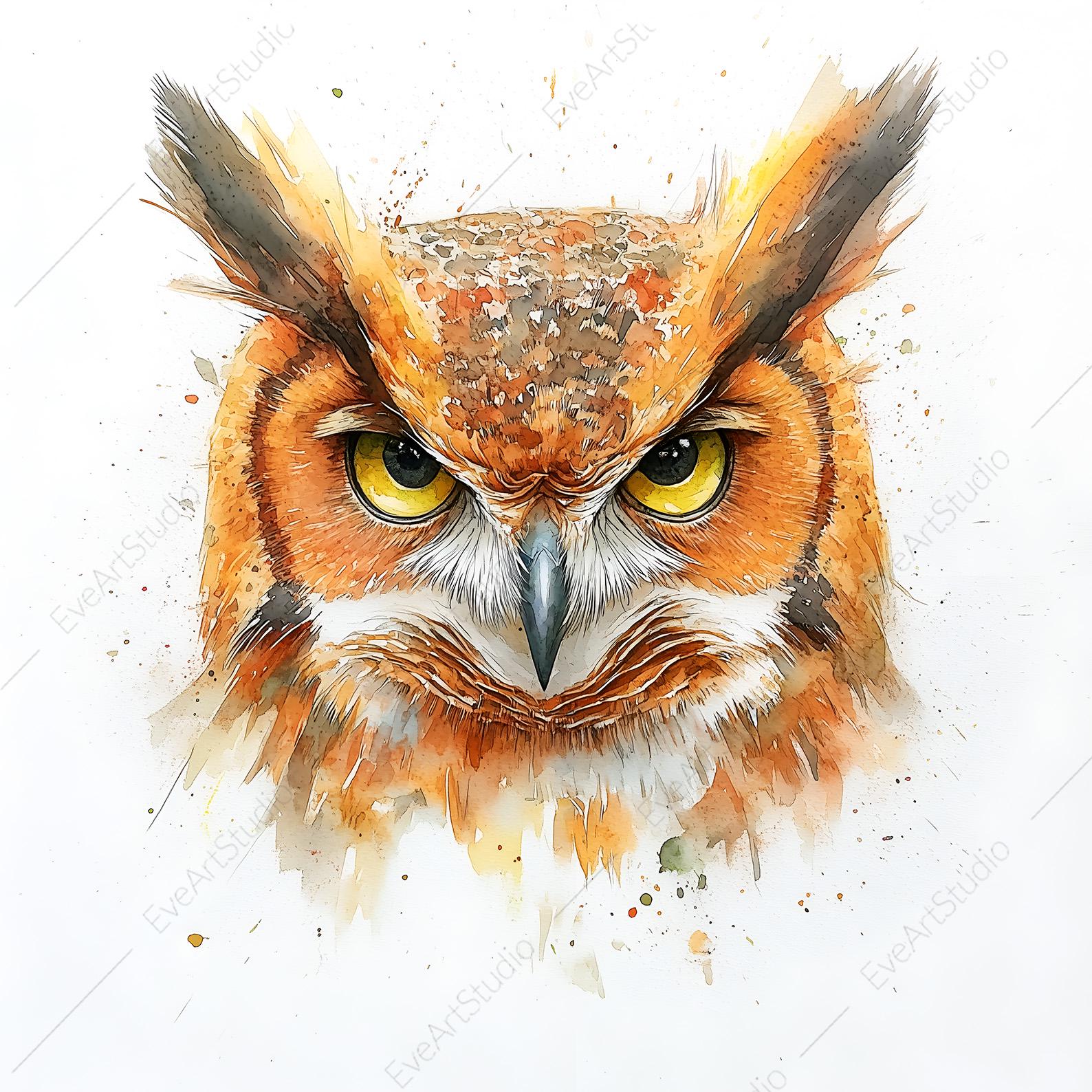 10 Owl Cliparts, Owl Bird Watercolor Clipart, Printable Watercolor ...