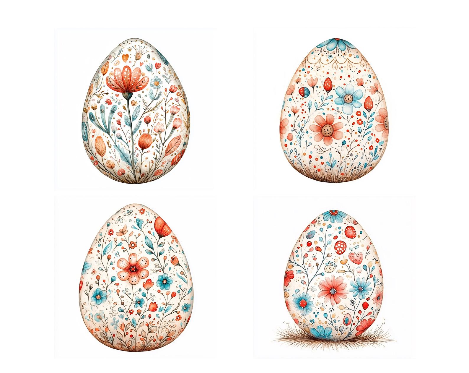 20 Floral Easter Egg Clipart Set, Vintage Watercolor Spring Eggs, Boho ...