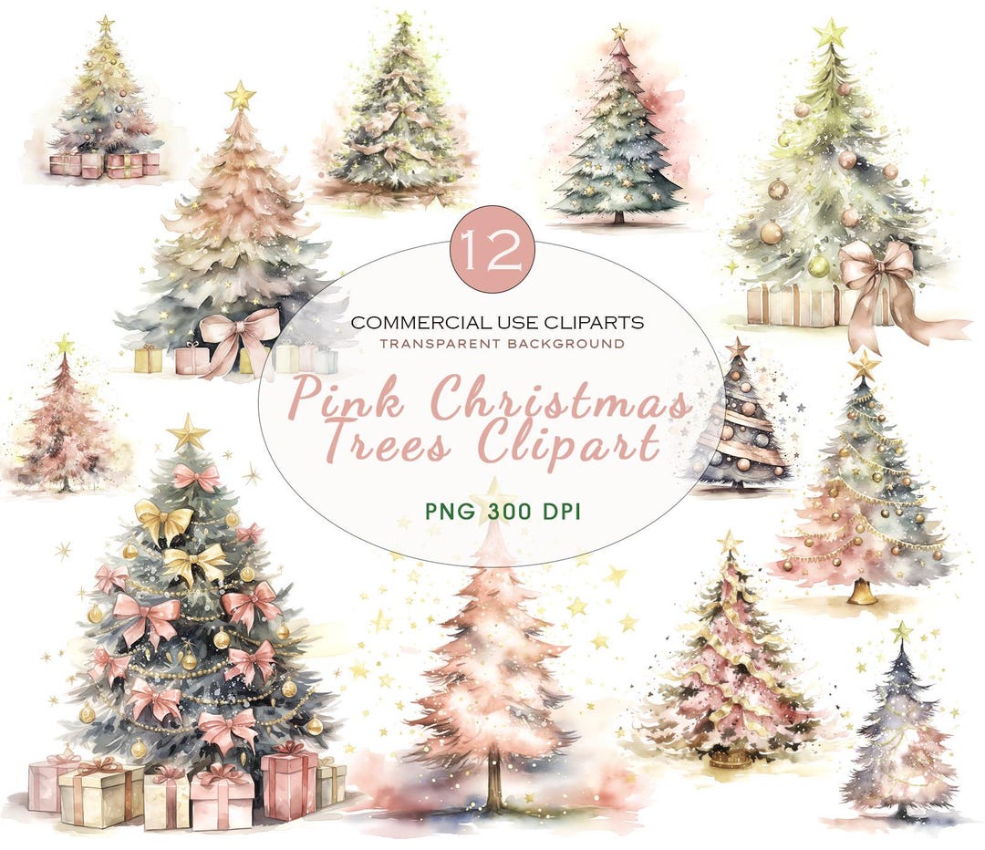 Christmas Clipart, Christmas Trees 12 PNG Transparent Watercolor ...