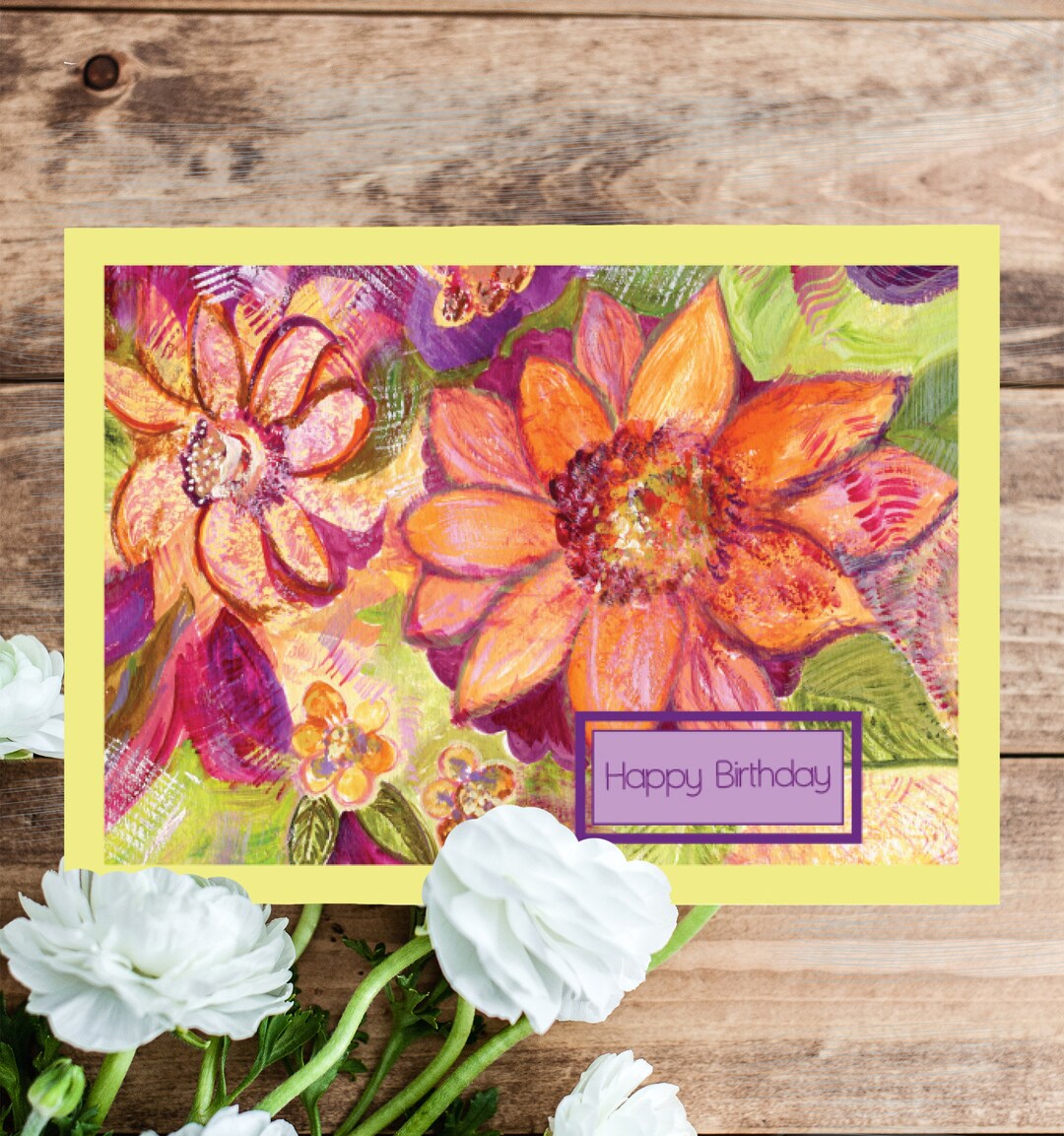 Handmade Floral Birthday Card | Colorful Flowers, Happy Birthday - Etsy
