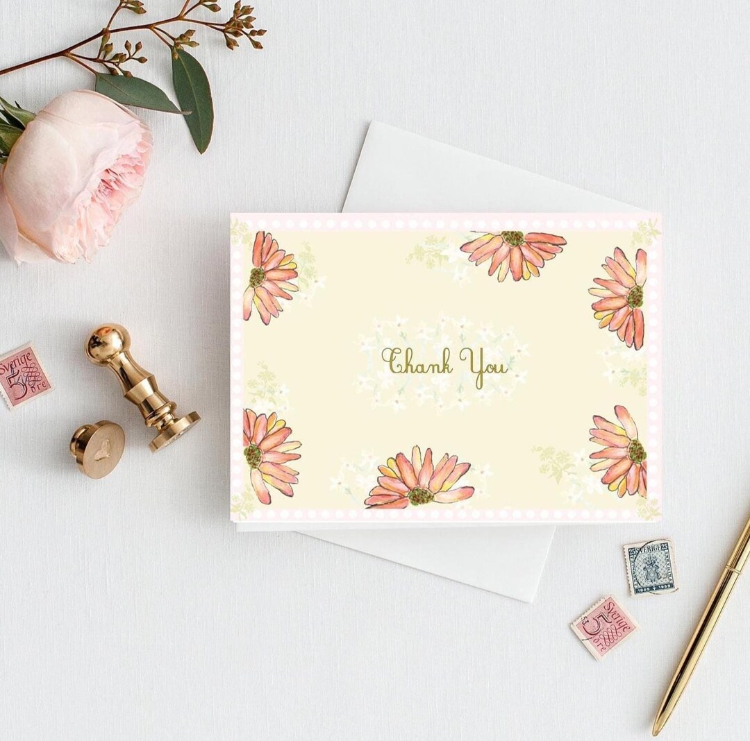 Glittered Daisy Thank You Card Set: Watercolor Greeting Cards - Etsy