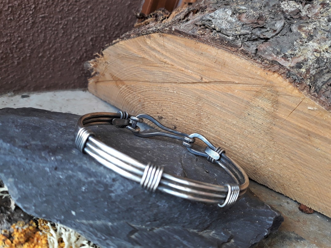 Men's Silver Bracelet - Rustic Unisex Bracelet - Oxidized Sterling ...