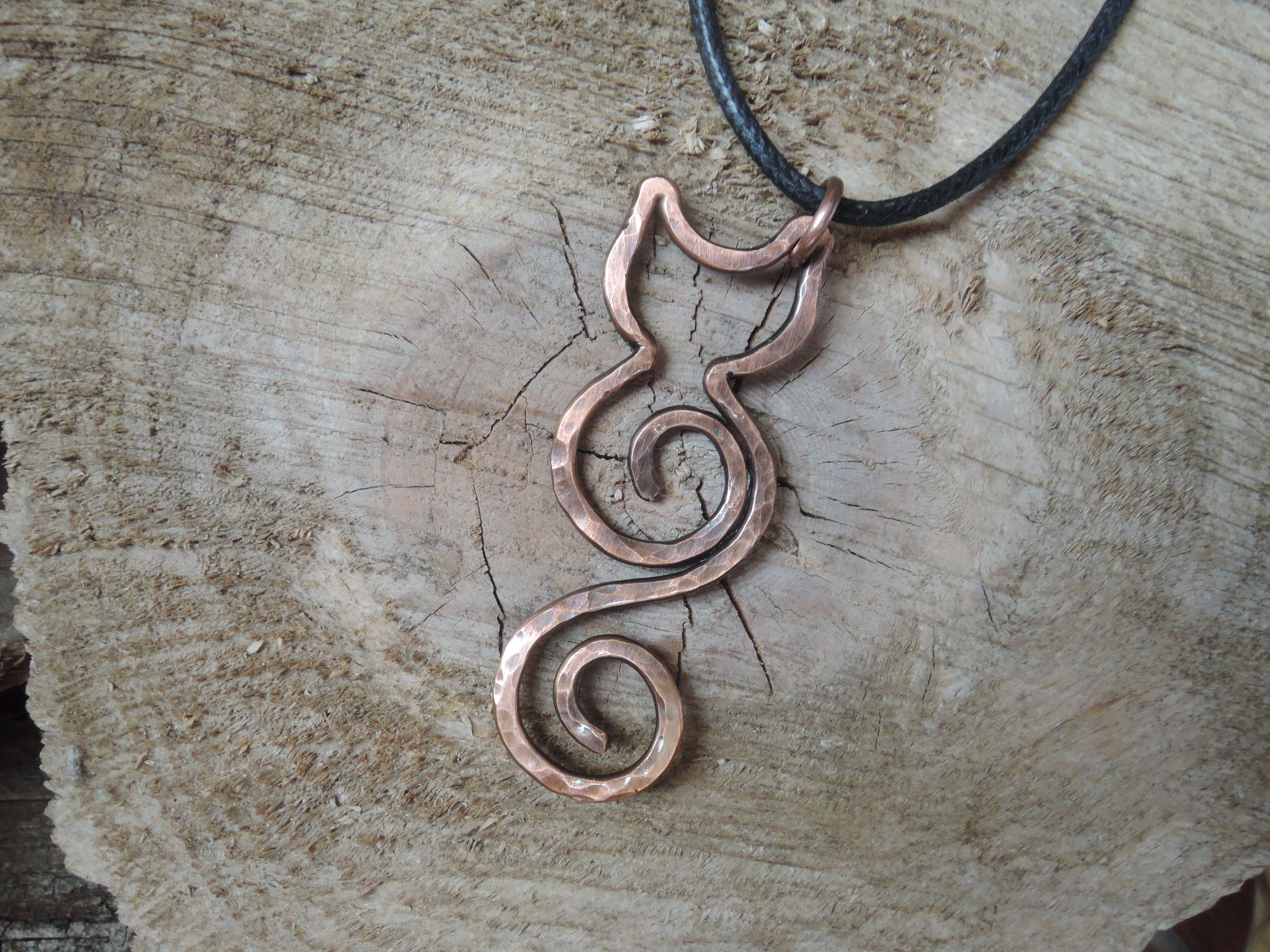Copper Cat Necklace Cat Lover Necklace Hammered Metal | Etsy