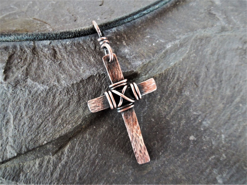 Mens Copper Cross Rustic Solid Copper Cross Wire Wrapped - Etsy