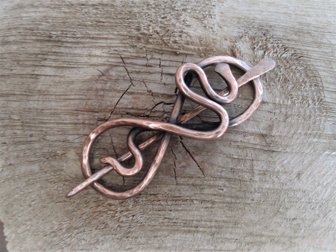 Snake Shawl Pin, Scarf Pin - Hair Pin - Hammered Antique Copper ...