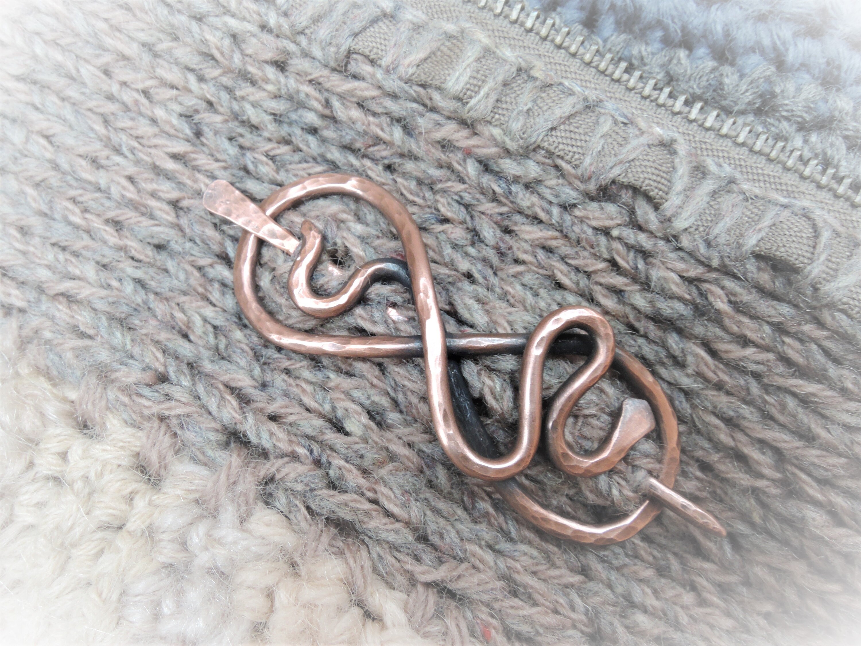 Snake Shawl Pin, Scarf Pin - Hair Pin - Hammered Antique Copper ...