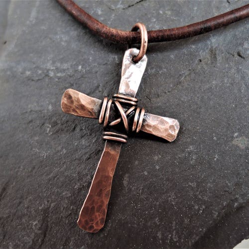 Hammered Copper Cross Mens Unisex Copper Cross Wire - Etsy