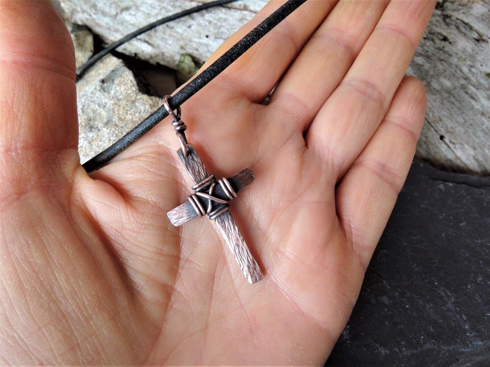 Mens Copper Cross Rustic Solid Copper Cross Wire Wrapped - Etsy
