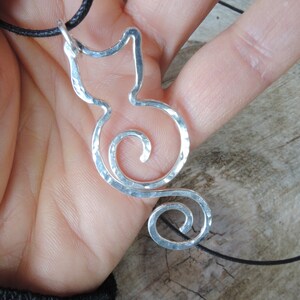 Silver Cat Necklace - Sterling Silver - Cat Lover Necklace - Hammered ...