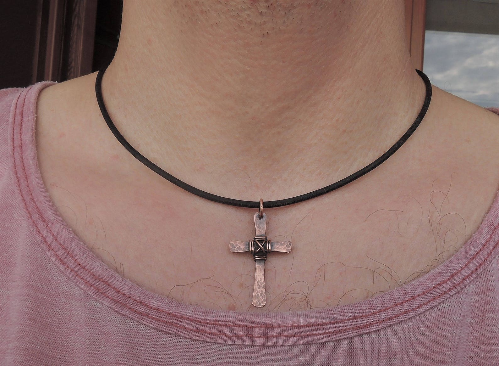 Hammered Copper Cross Mens Unisex Copper Cross Wire | Etsy