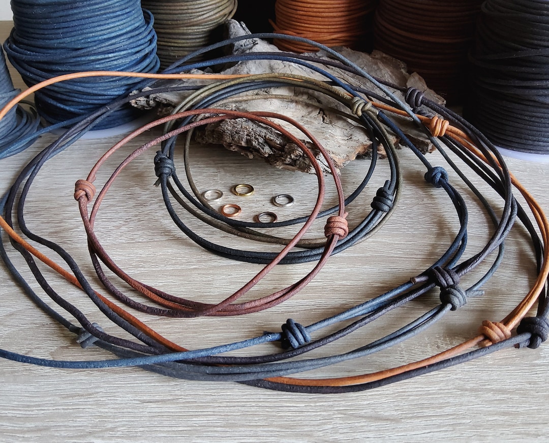 Leather Cord Necklace 2 Mm Sliding Knots Adjustable Genuine Natural Dye ...