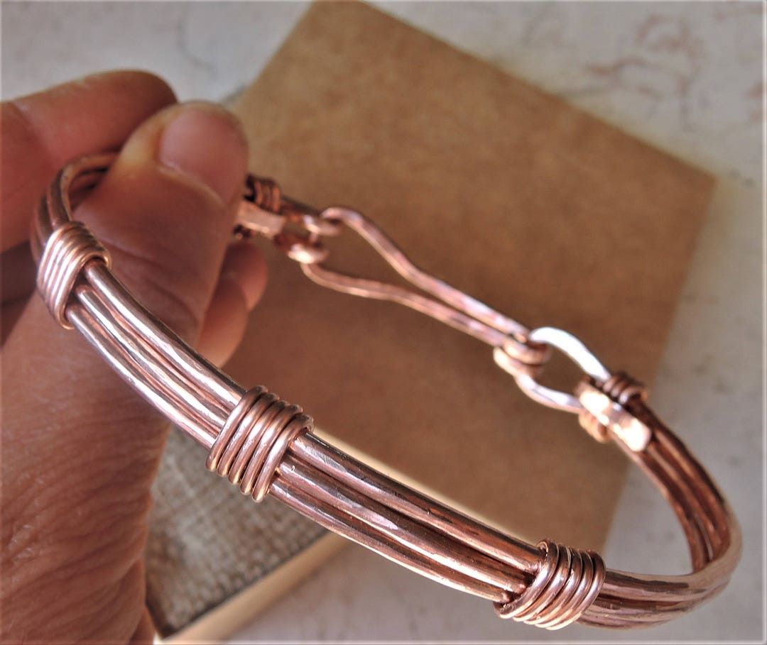 Copper Bangle - Copper Wire Wrapped Men's Bracelet - Mens Copper ...