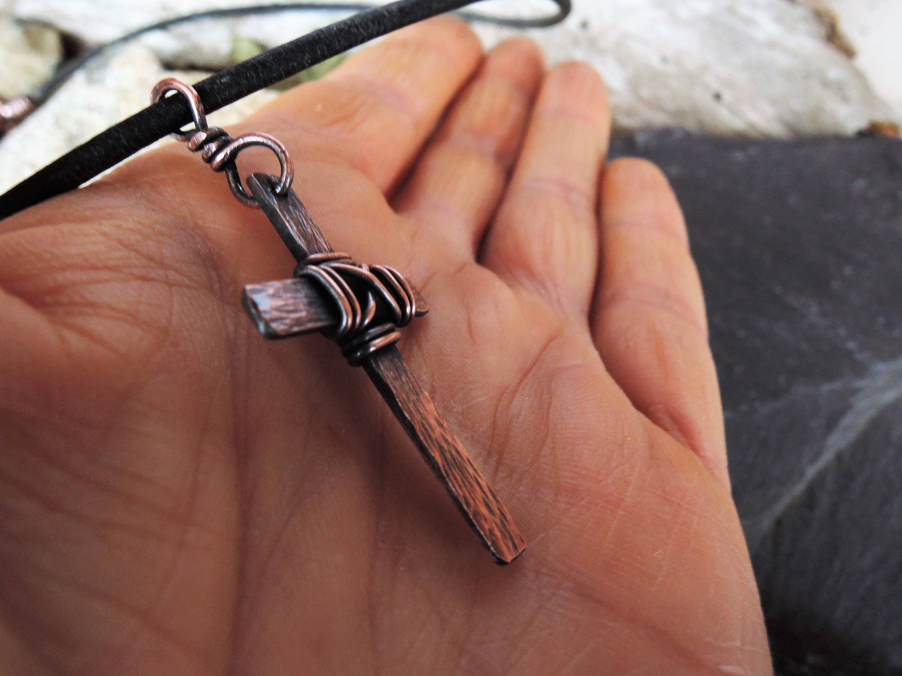 Mens Copper Cross Rustic Solid Copper Cross Wire Wrapped - Etsy