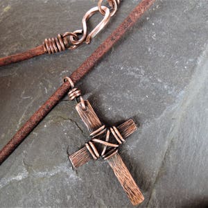 Mens Copper Cross - Rustic Solid Copper Cross - Wire Wrapped Oxidized ...
