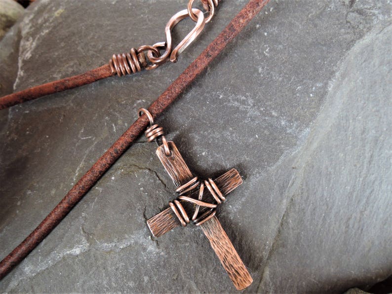 Mens Copper Cross Rustic Solid Copper Cross Wire Wrapped - Etsy