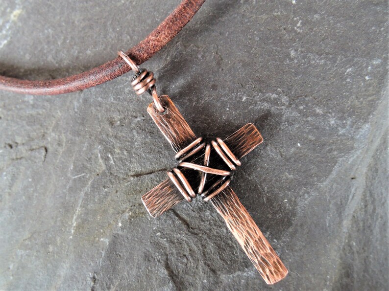 Mens Copper Cross Rustic Solid Copper Cross Wire Wrapped - Etsy