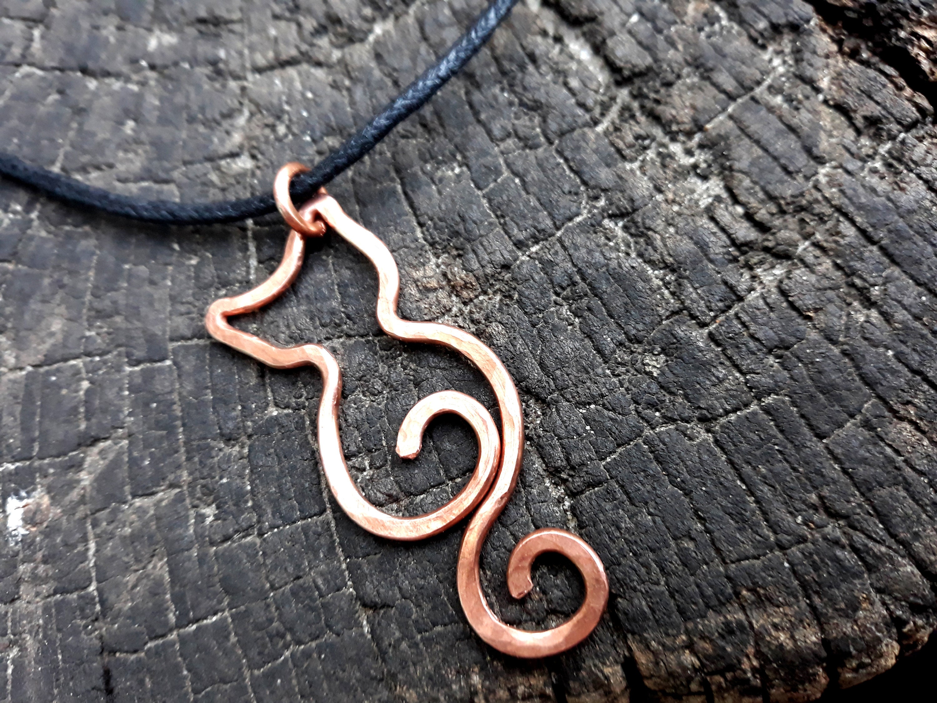 Copper Cat Necklace Cat Lover Necklace Hammered Metal | Etsy
