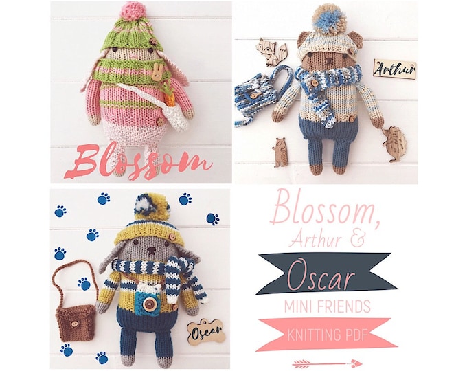 Mini Animal Stuffies Knitting Pattern Small Teddy Bear, Bunny Rabbit ...