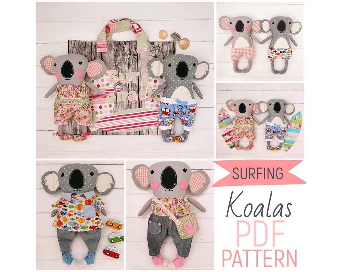 Koala Cloth Dolls 'melba & Hobart' With Beach Clothes, Accessories and ...