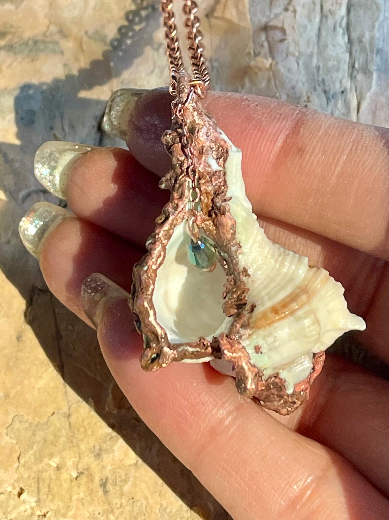 Electroformed Copper Conch Shell Necklace: Swarovski Crystal Amulet - Etsy
