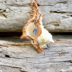 Electroformed Copper Conch Shell Necklace: Swarovski Crystal Amulet - Etsy