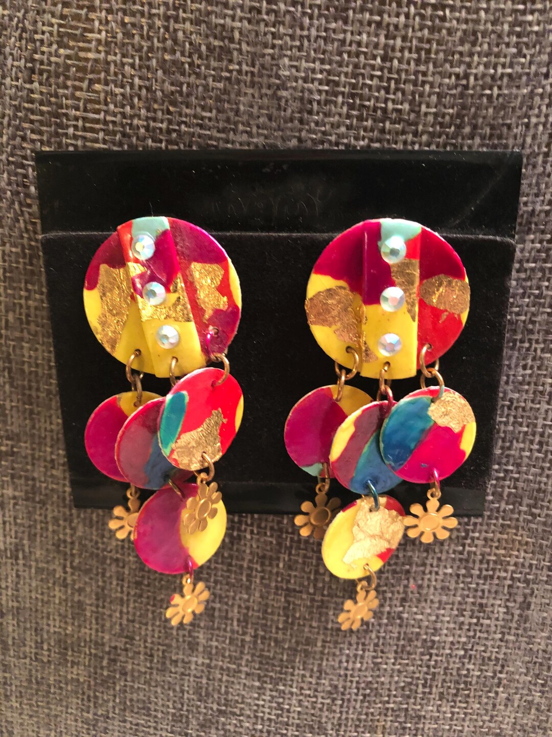 Vintage Designer Carla Renee' Dark Red Multicolored Mix Dangle Clip ...