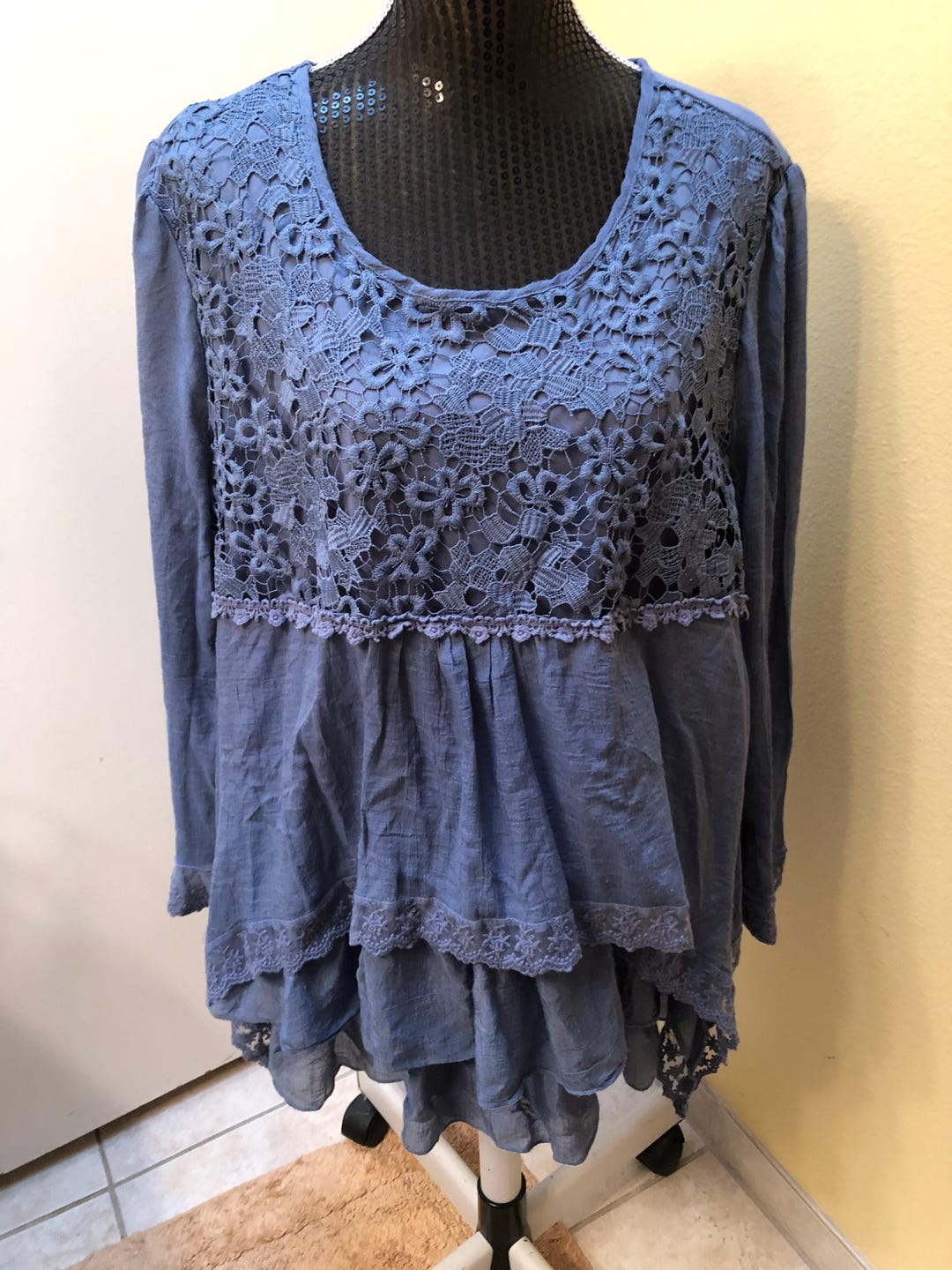 Vintage Indigo Soul Tunic Top: XL Blue Lace Layered Boho Fairy - Etsy