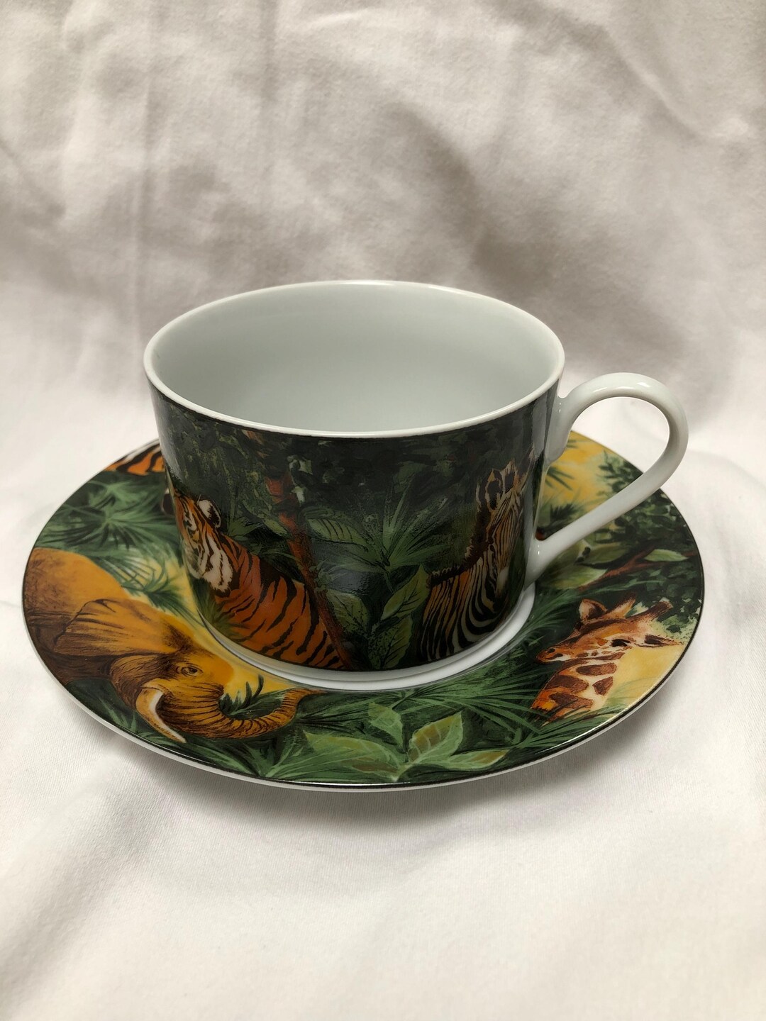Vintage Sakura Set of 4 Jungle Pattern "paradise" Tea Cup & Saucer Set ...