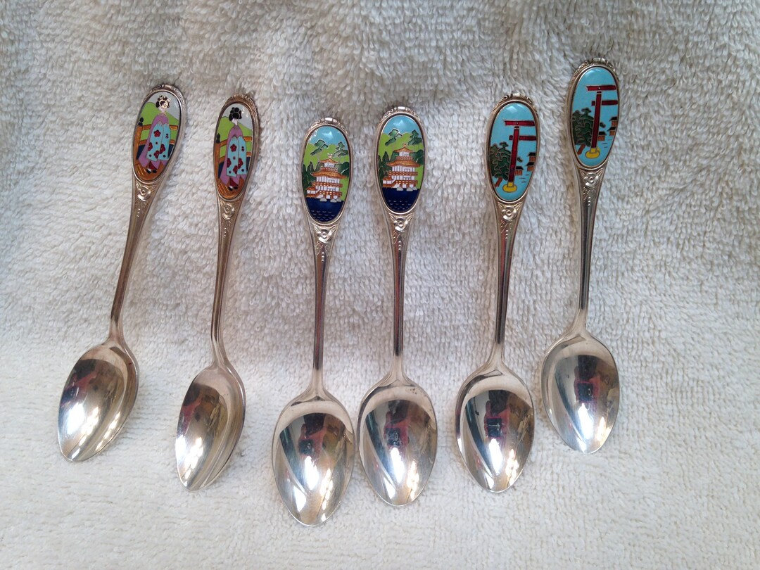 Vintage NSB Nickel Silver Japanese Spoons: Cloisonne Enamel Handles ...