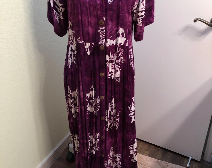 Vintage Pineapple Moon Sz L Purple & White Hawaiian Floral Print Empire ...