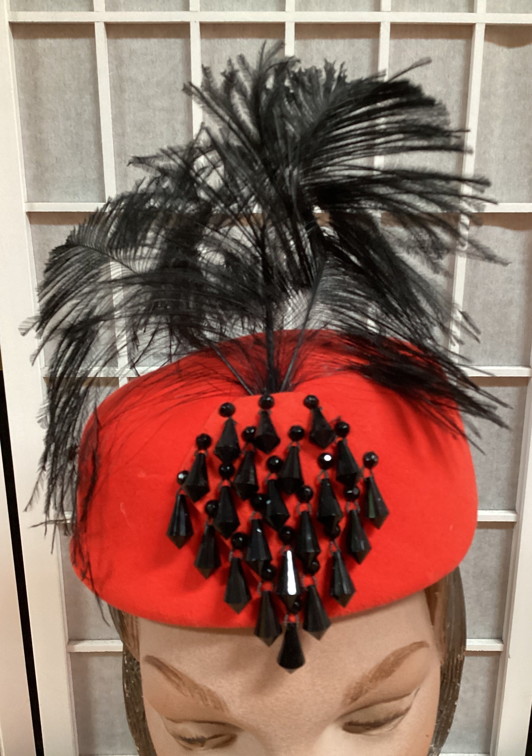 1980s Red Beaded Hat by Halston - Etsy