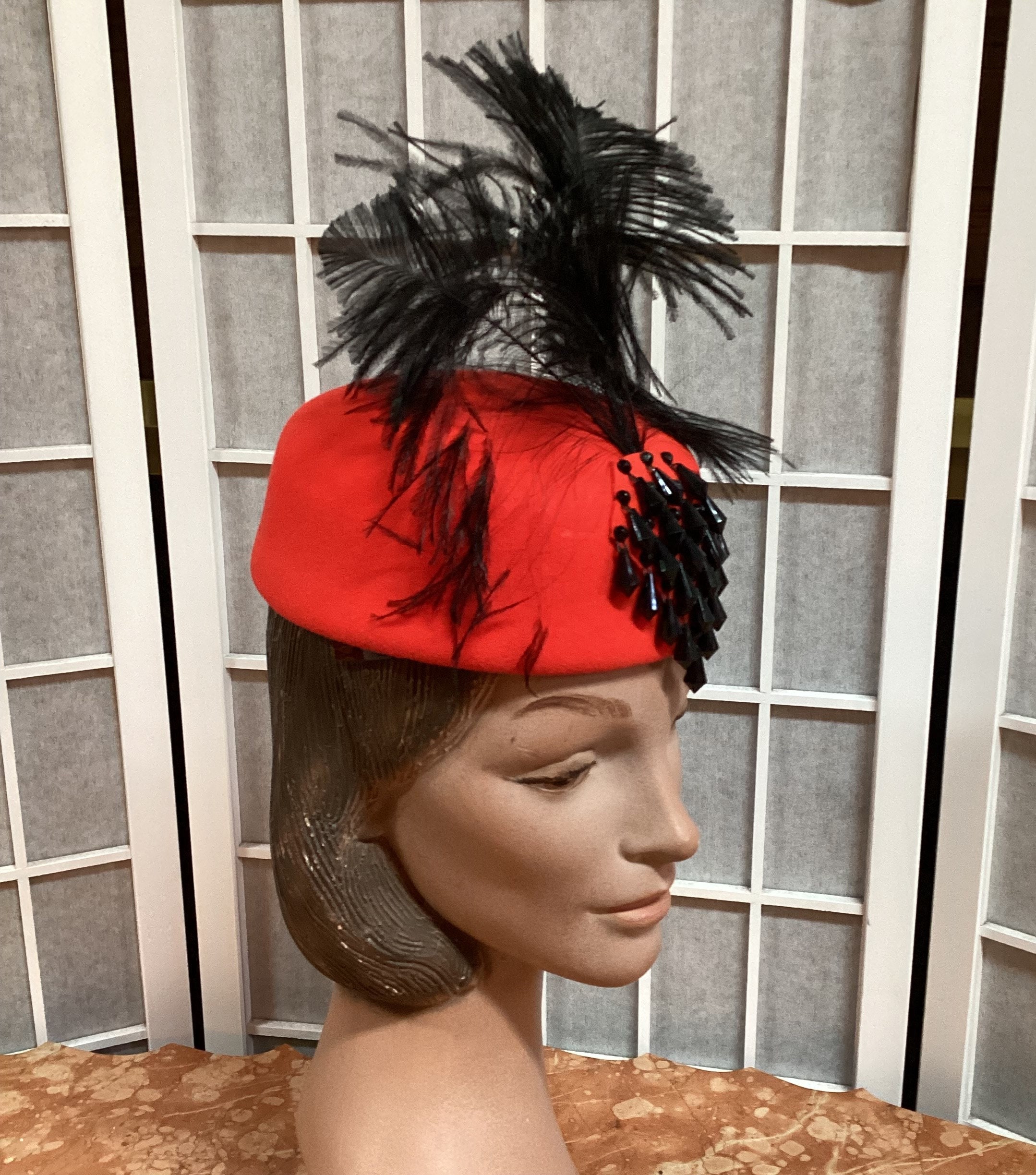 1980s Red Beaded Hat by Halston - Etsy