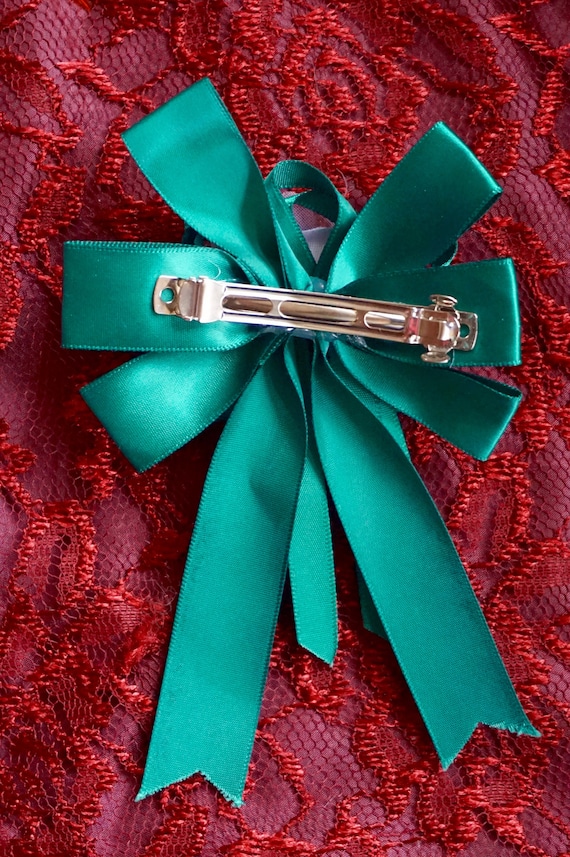 Lovely Vintage 80s Emerald Green Floral Ribbon Hair B… - Gem