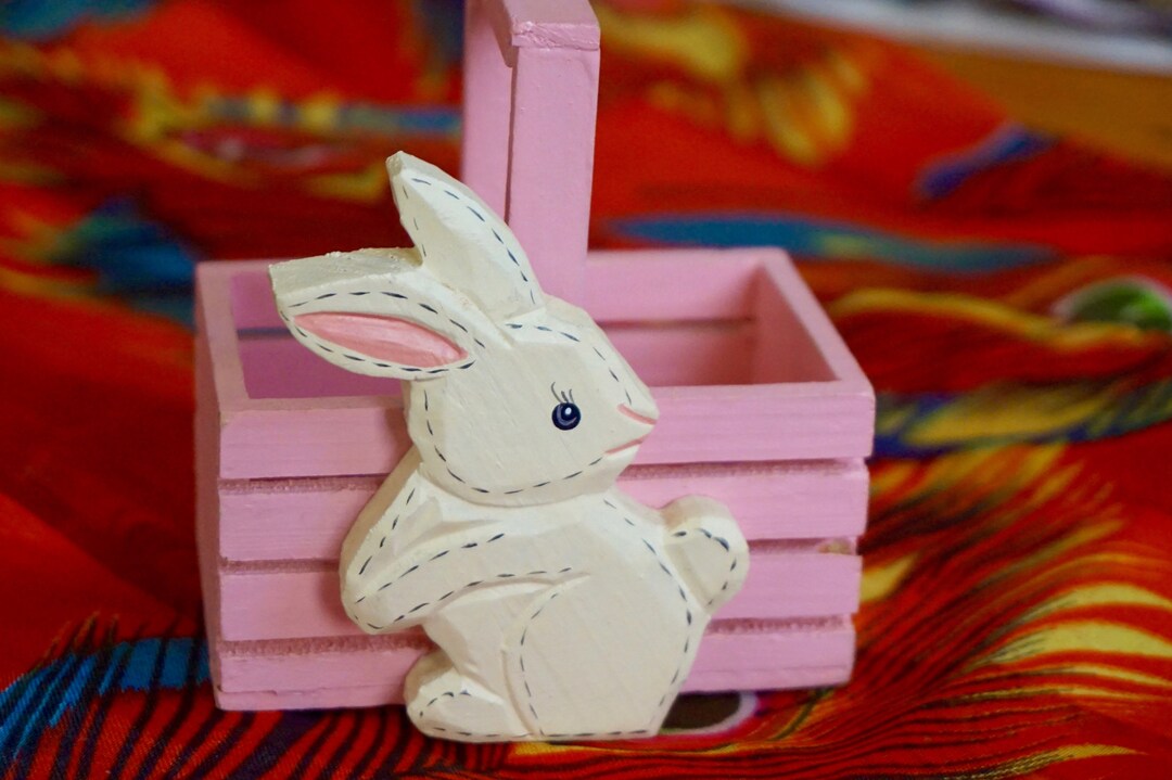 Lovely Little Vintage 90s Hand Painted Easter Bunny Basket. Mini Sweet ...