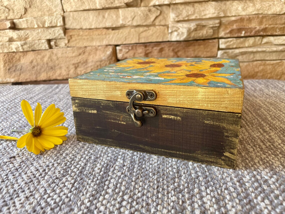 Sunflowers Hand Painted Box Hand Painted Wooden Pine - Etsy