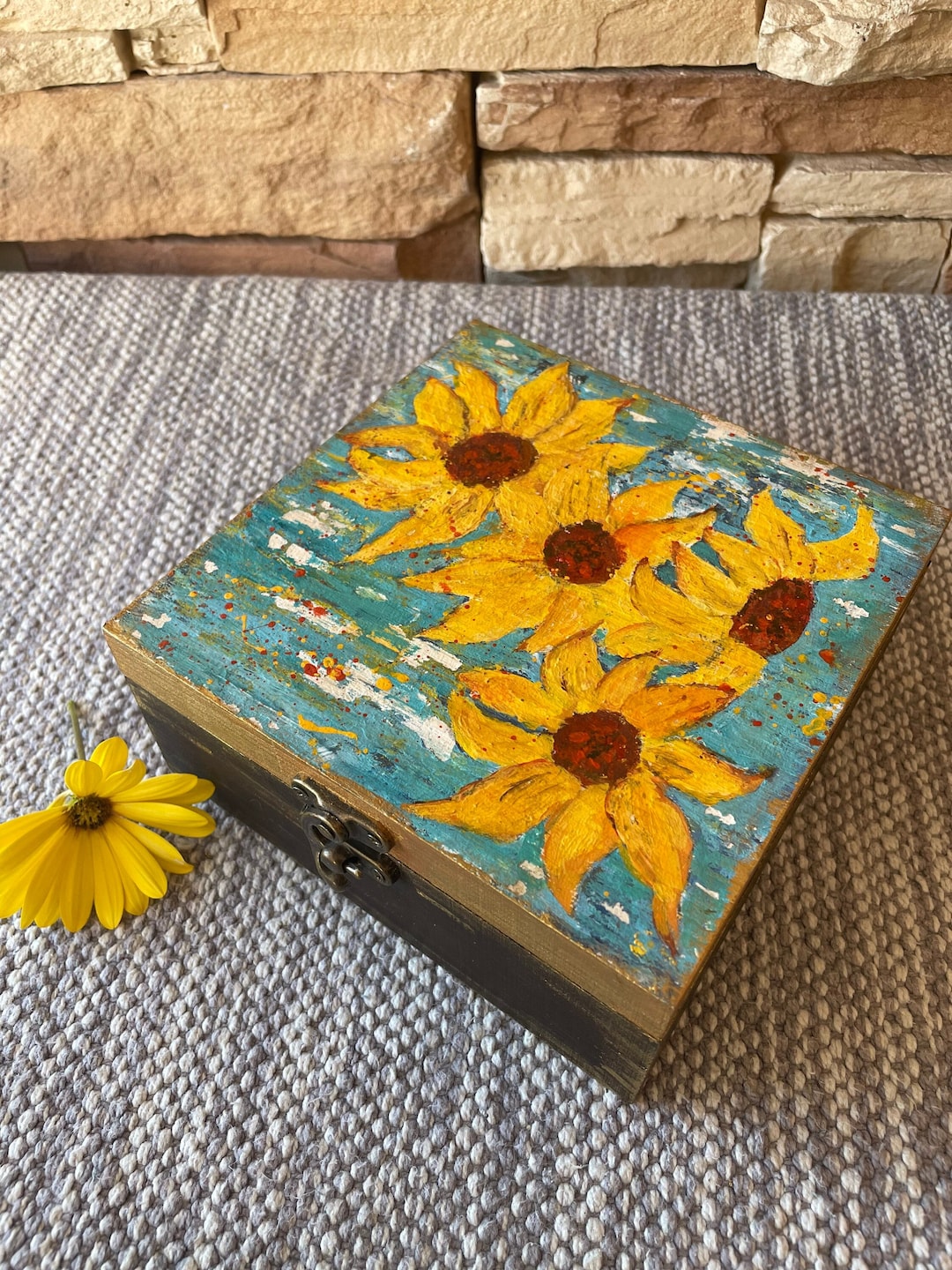 Sunflowers- Hand Painted Box- Hand Painted Wooden Pine Jewellery Box ...