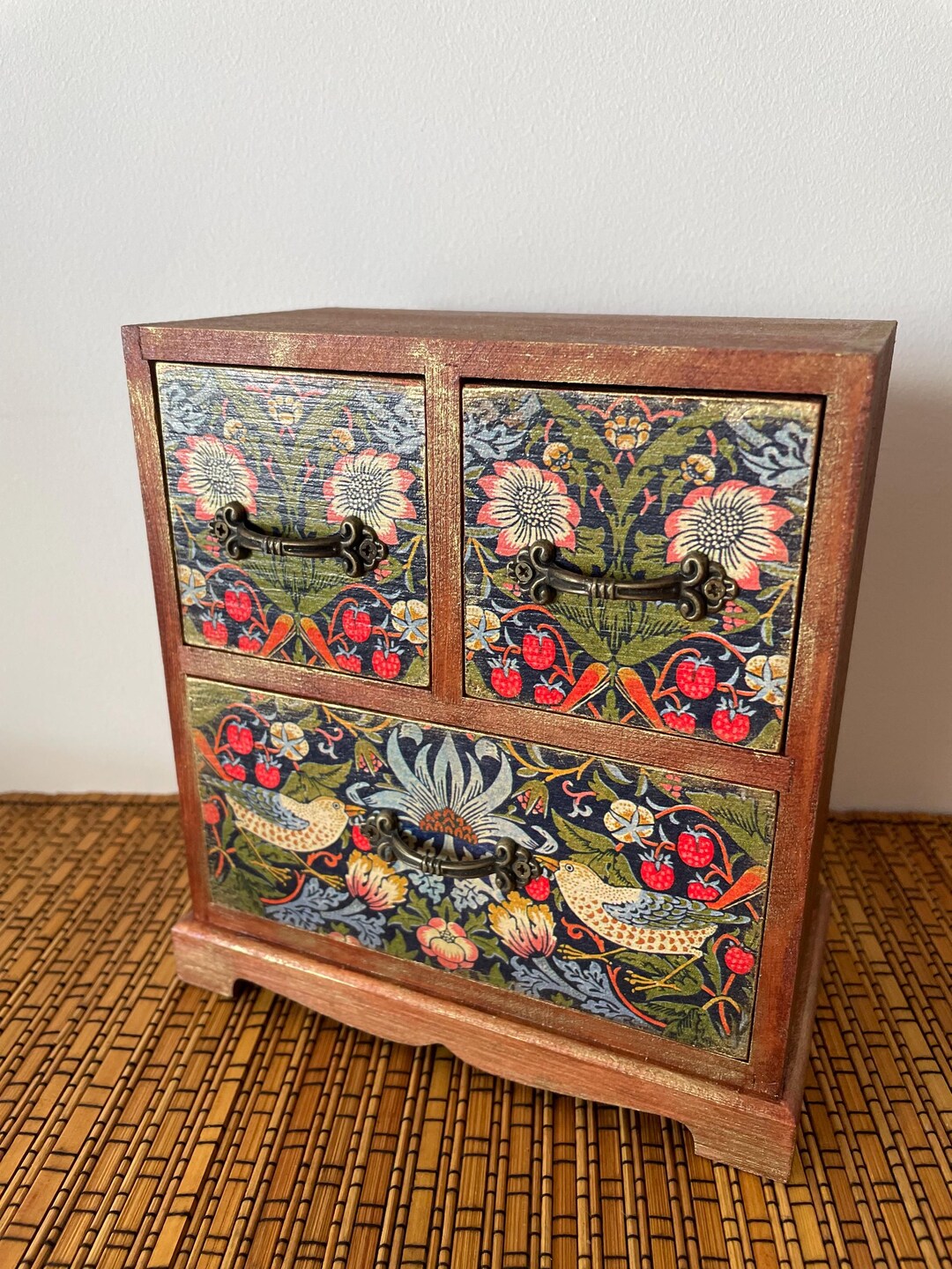 William Morris Strawberry Thief Table Drawer-unique Mini Drawer-hand ...