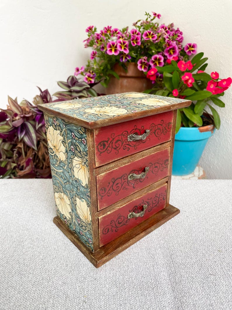 William Morris Tulips -unique Mini Drawer-hand Decorated Wooden Drawer ...