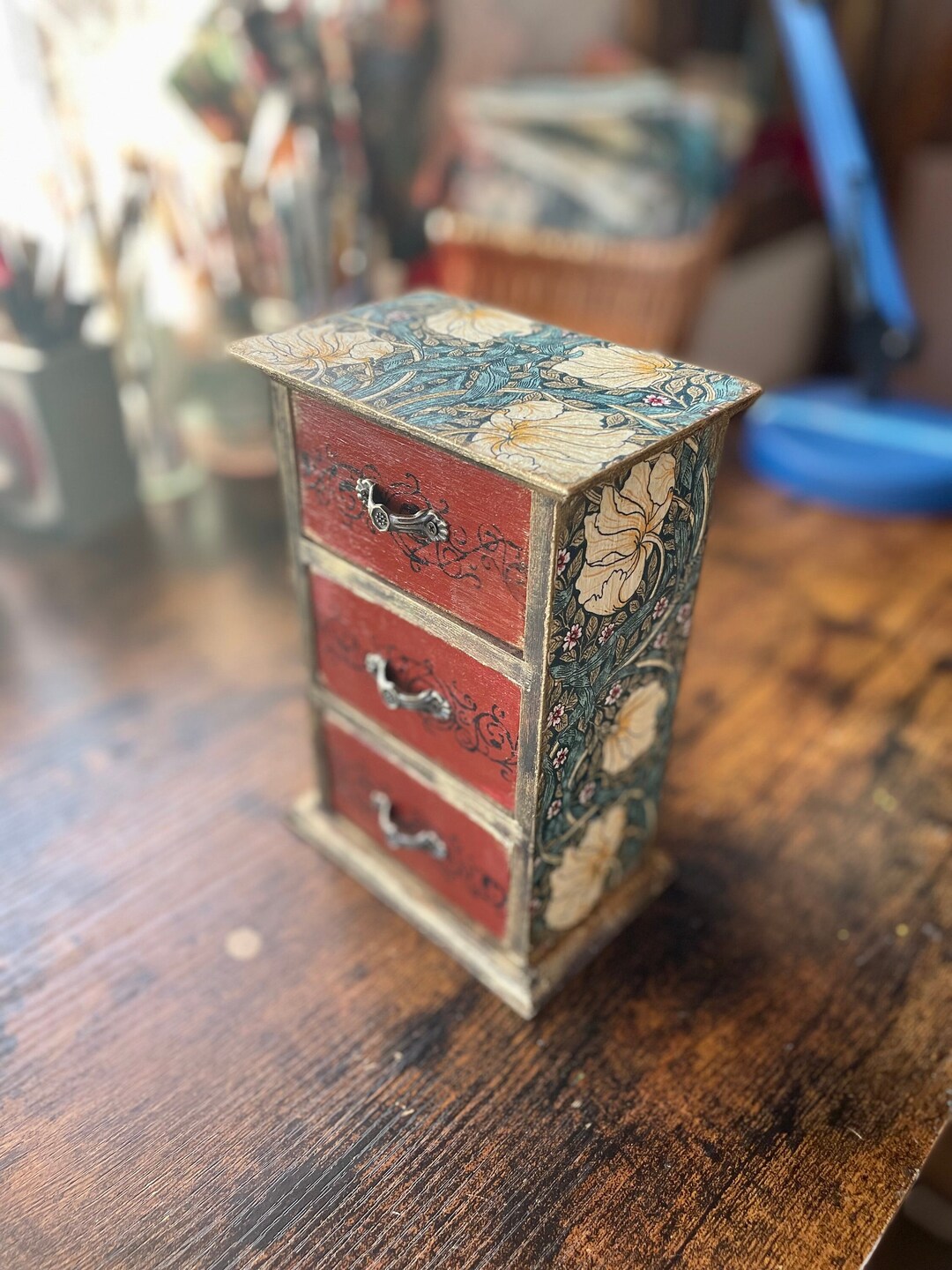 William Morris Tulips unique Mini Drawer-hand Decorated Wooden Drawer ...