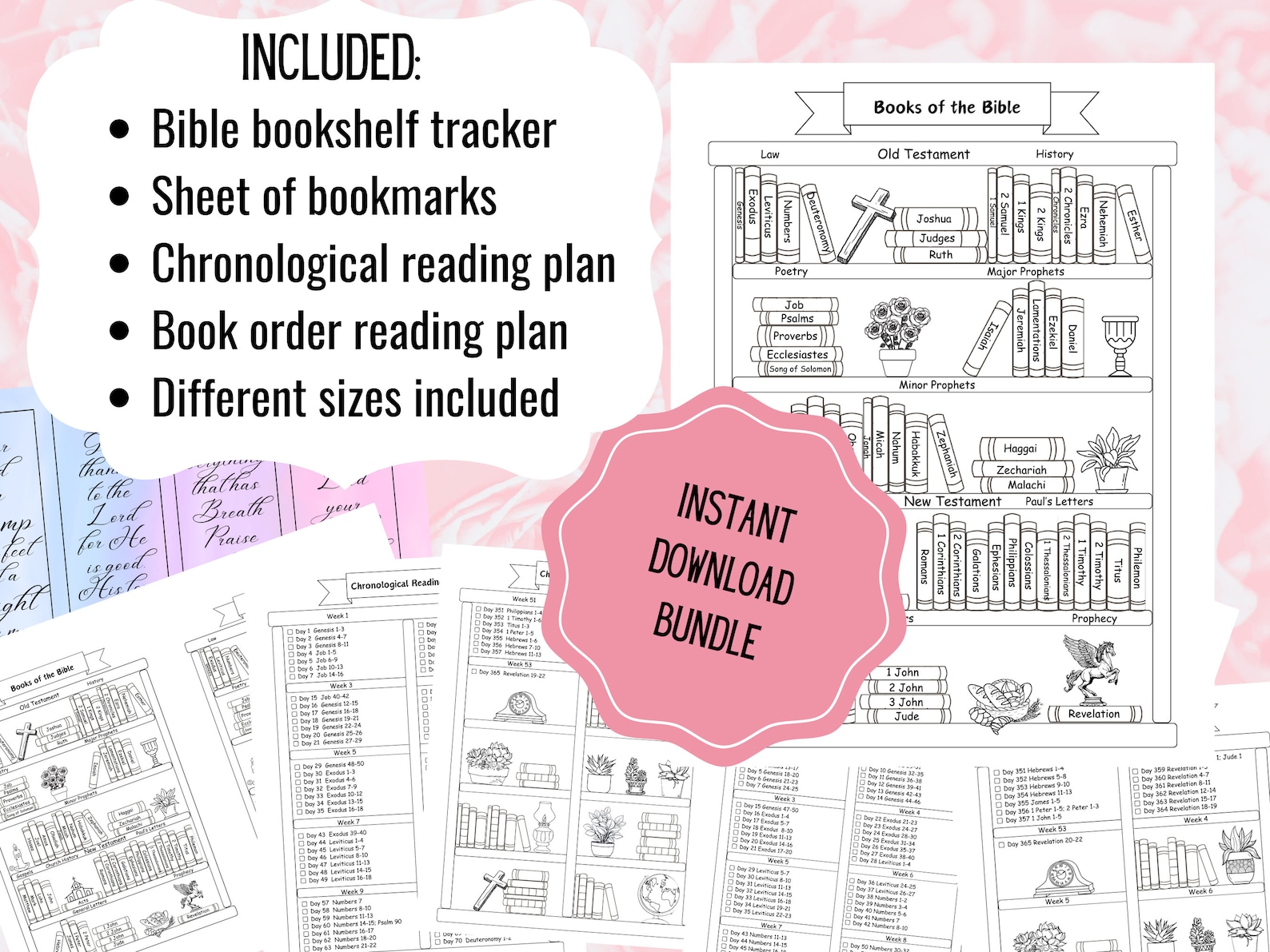 Books of the Bible Bookshelf Reading Tracker, Reading Plan Checklist ...