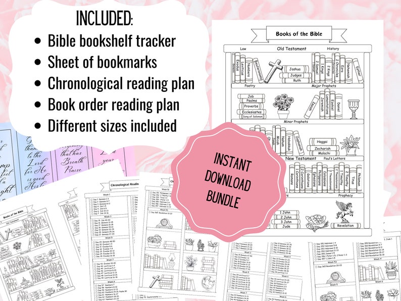 Books of the Bible Bookshelf Reading Tracker, Reading Plan Checklist ...