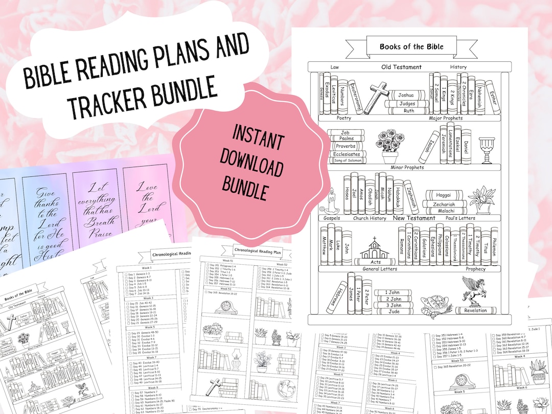 Books of the Bible Bookshelf Reading Tracker, Reading Plan Checklist ...