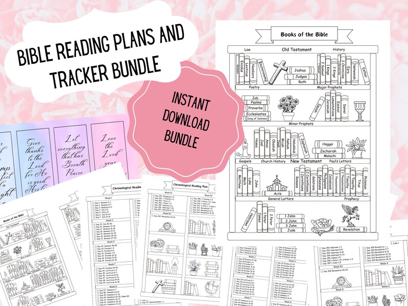 Books of the Bible Bookshelf Reading Tracker, Reading Plan Checklist ...