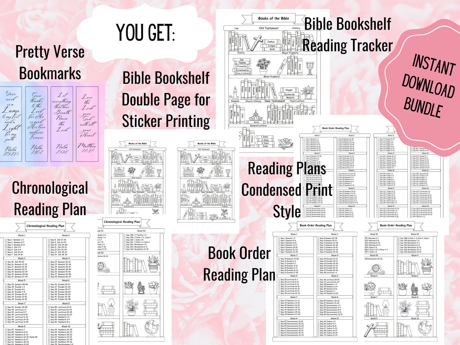 Books of the Bible Bookshelf Reading Tracker, Reading Plan Checklist ...