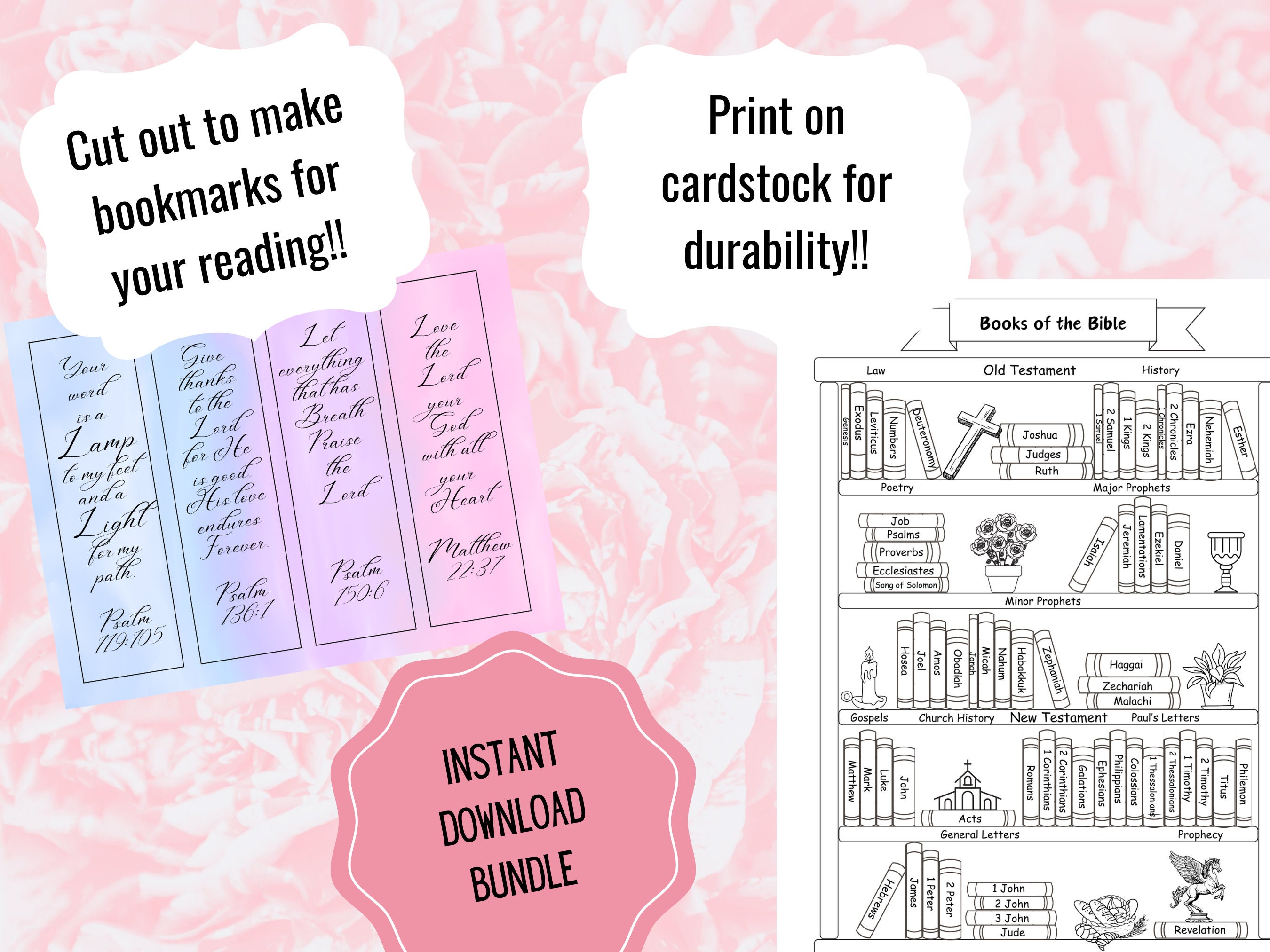 Books of the Bible Bookshelf Reading Tracker, Reading Plan Checklist ...
