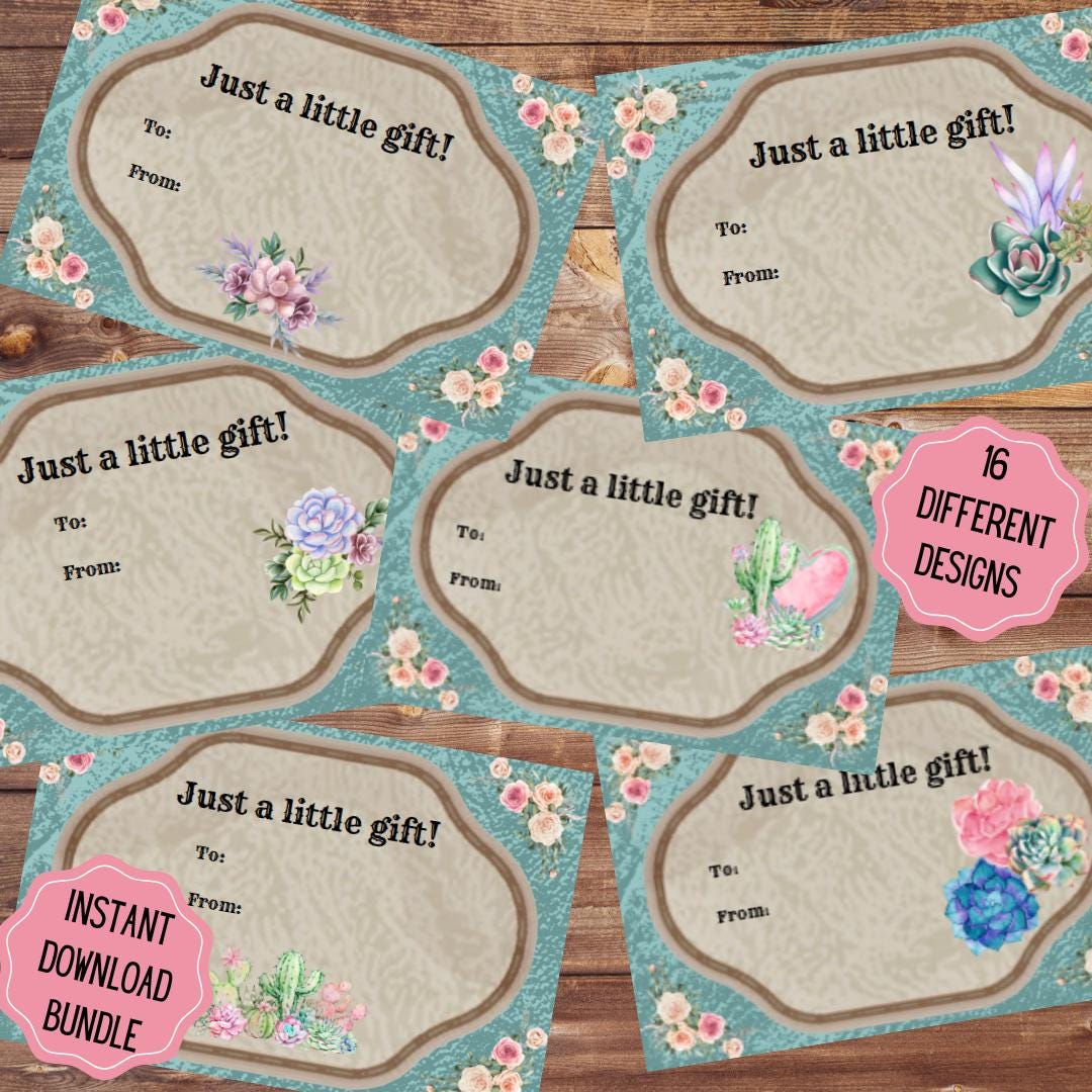 Succulent Floral Gift Tags, Printable Gift Tags, Country Gift Labels ...